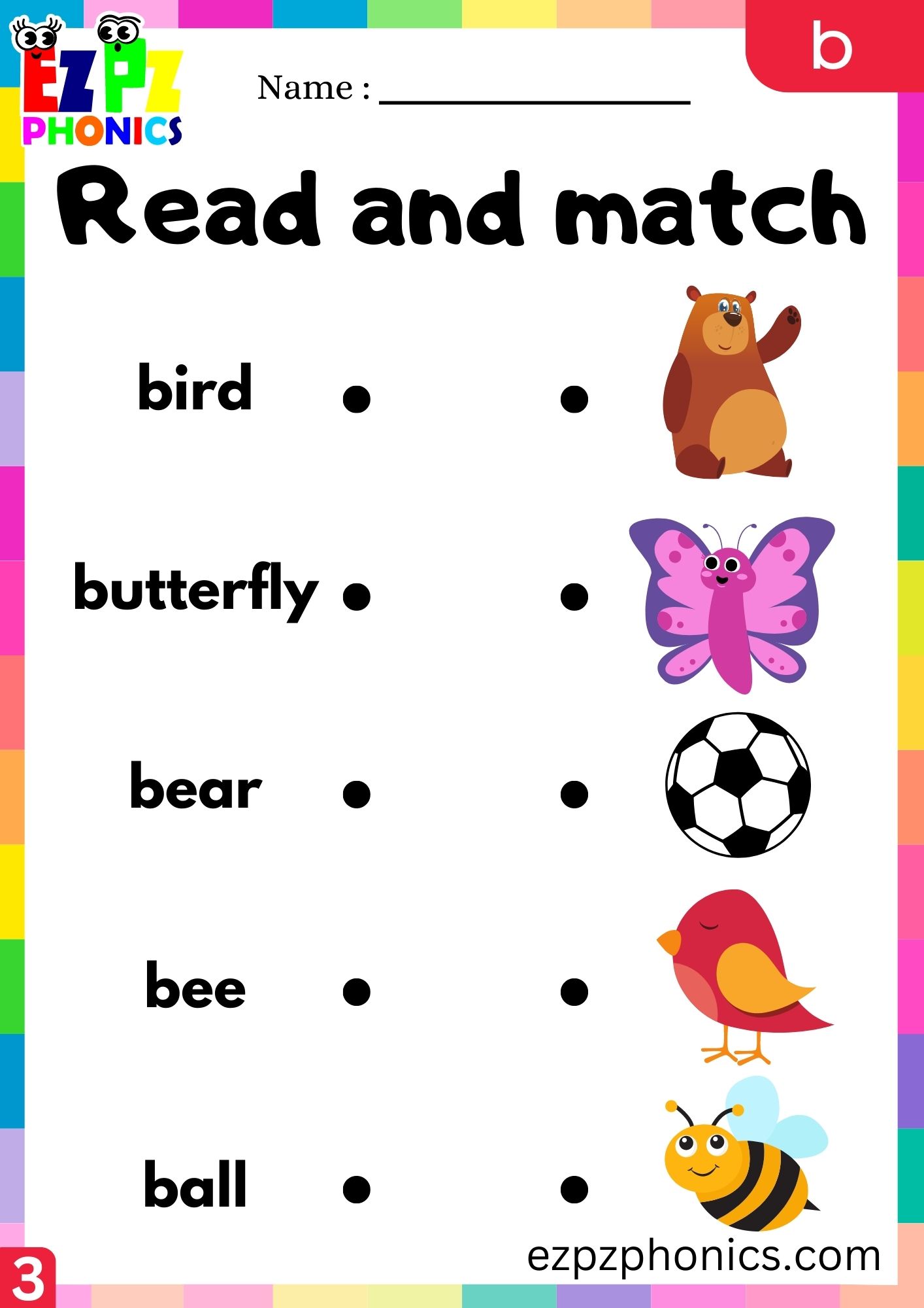 Letter b Read and Match Activity for Kids Group 3 - ezpzphonics.com
